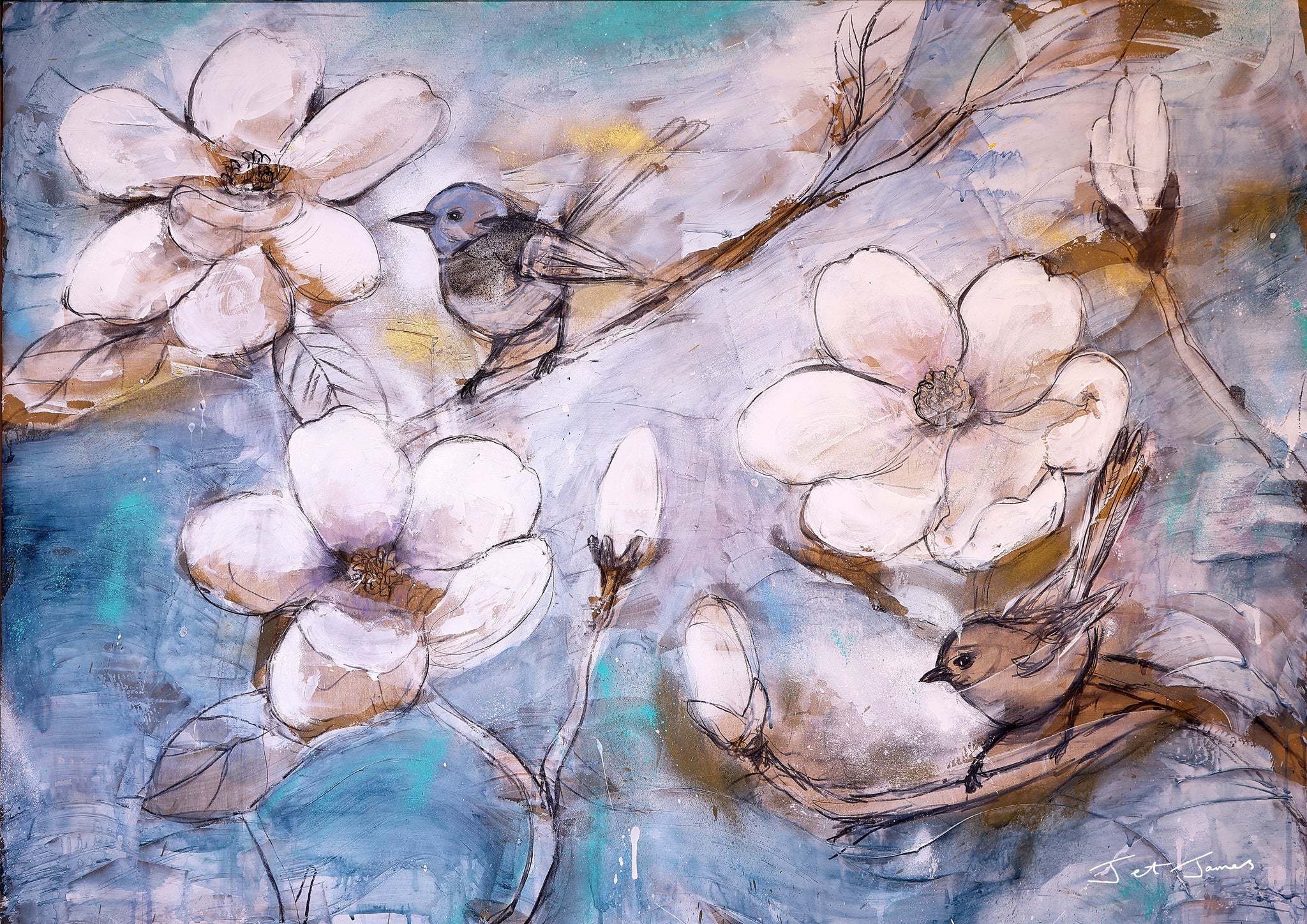 'Birds and the Hibiscus' Fine Art Print by Artist Jet James – Jet James ...