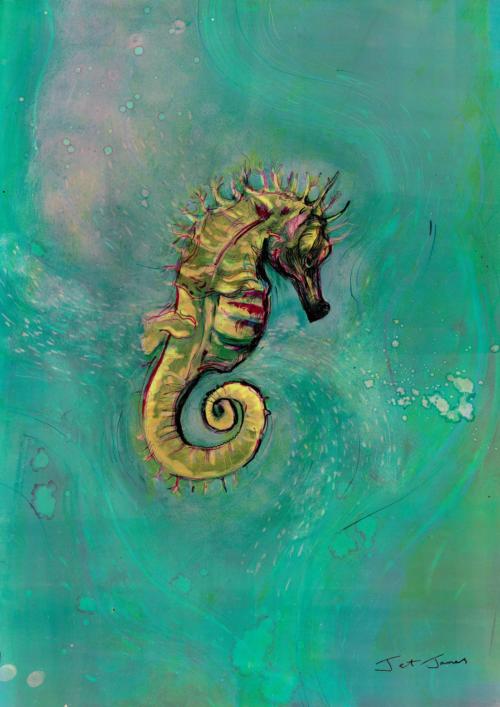 'Into the Blue Seahorse' Fine Art Print by Artist Jet James – Jet James ...