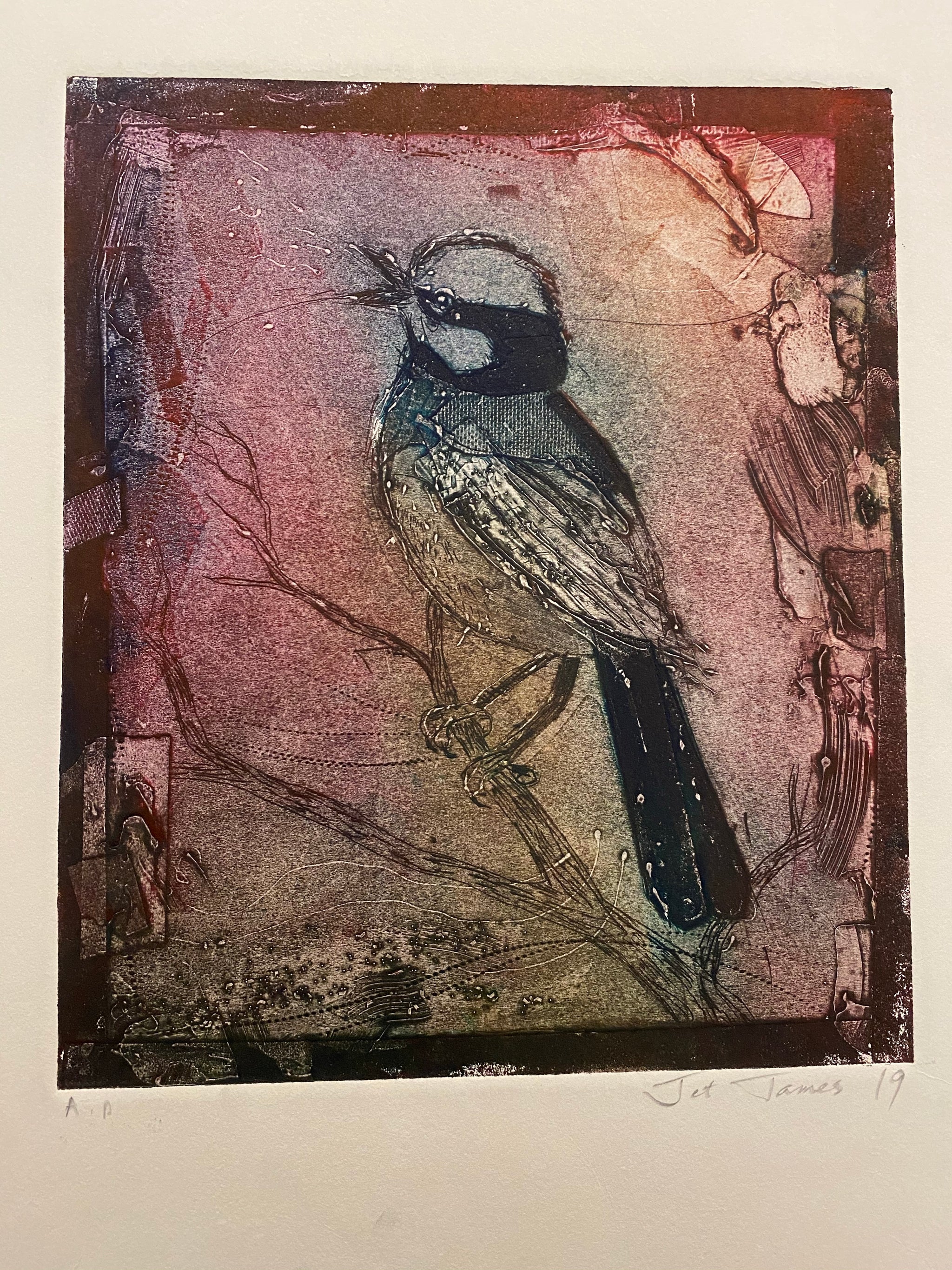 “Song Bird” Original Collagraph – Jet James Artist